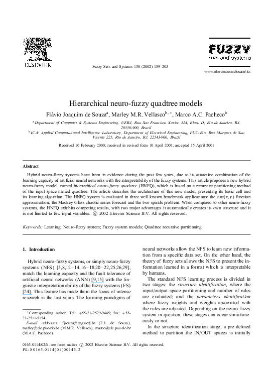 (PDF) Hierarchical neuro-fuzzy quadtree models