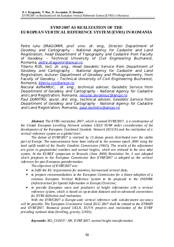 (PDF) EVRF2007 as Realization of the European Vertical Reference System