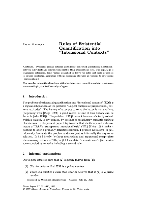 (PDF) Rules of Existential Quantification Into" Intensional Contexts