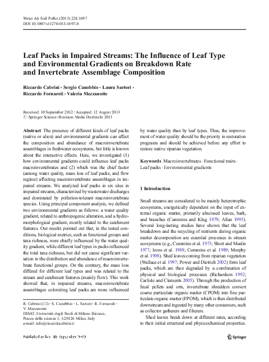 (PDF) Leaf Packs in Impaired Streams: The Influence of Leaf Type and ...