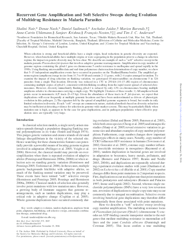 (PDF) Recurrent Gene Amplification and Soft Selective Sweeps during ...