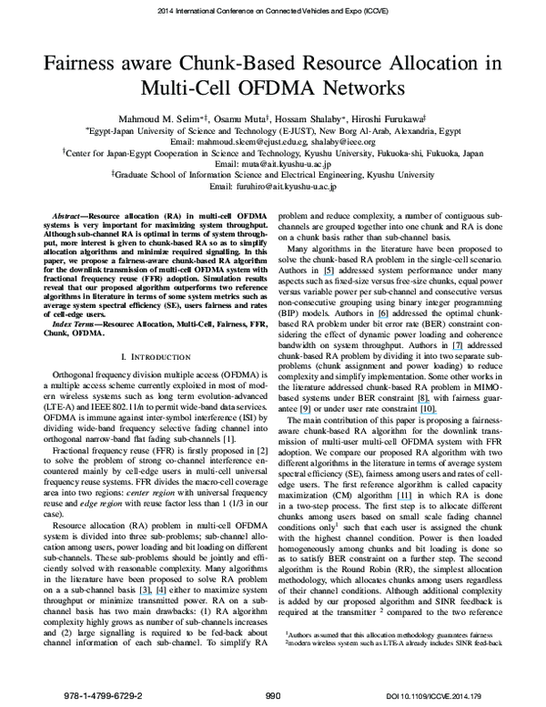 Pdf Fairness Aware Chunk Based Resource Allocation In Multi Cell Ofdma Networks Hossam 