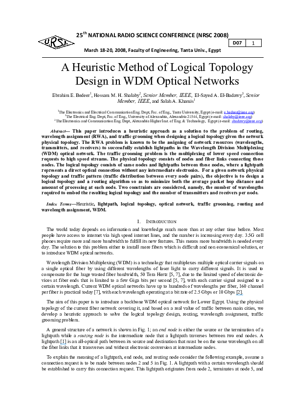 (PDF) A heuristic method of logical topology design in WDM optical networks