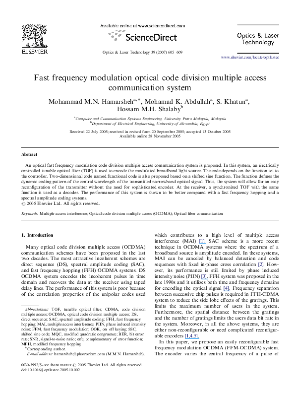 (PDF) Fast frequency modulation optical code division multiple access ...