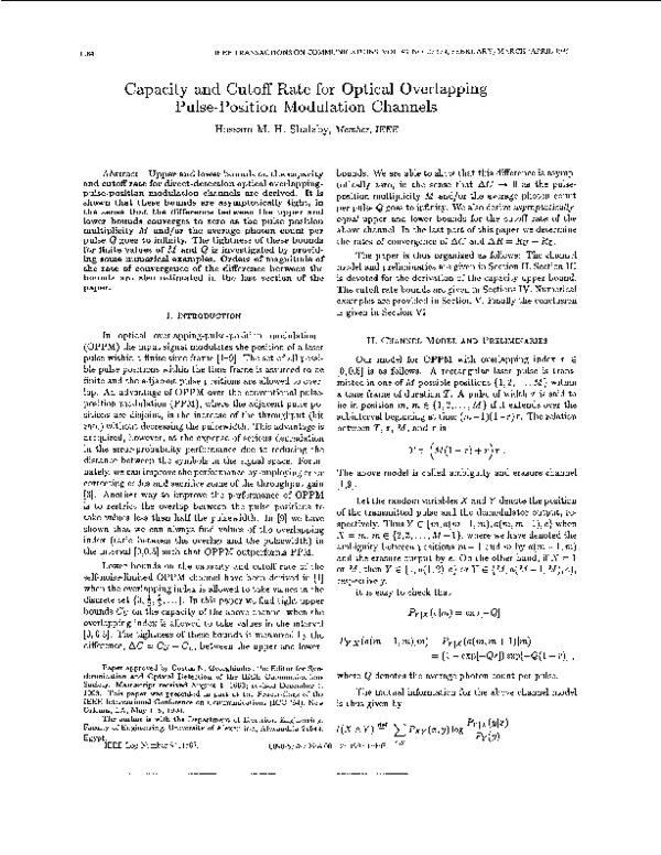 (PDF) Capacity and cutoff rate for optical overlapping pulse-position ...