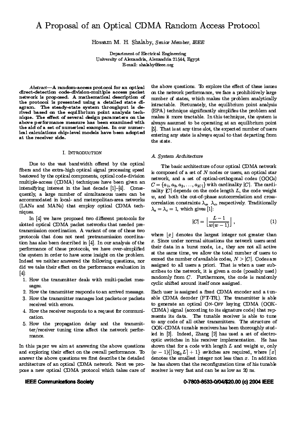 (PDF) A proposal of an optical CDMA random access protocol