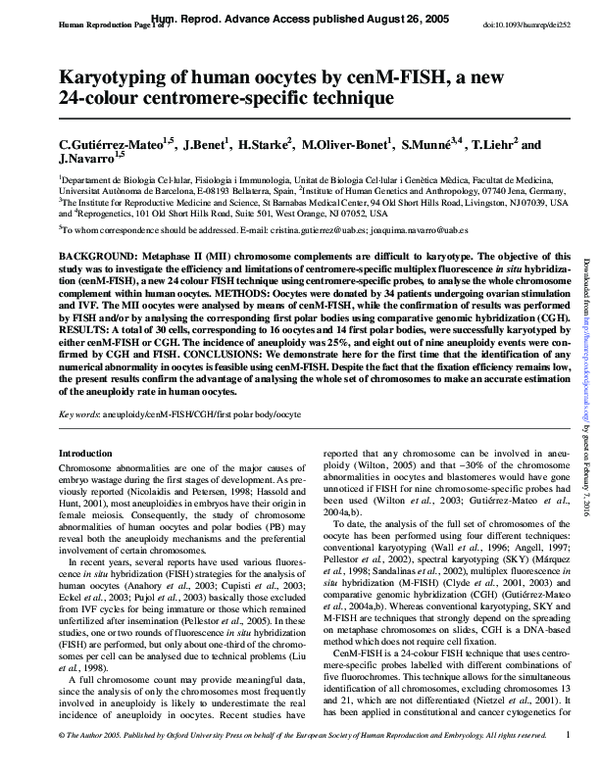 (PDF) Karyotyping of human oocytes by cenM-FISH, a new 24-colour ...