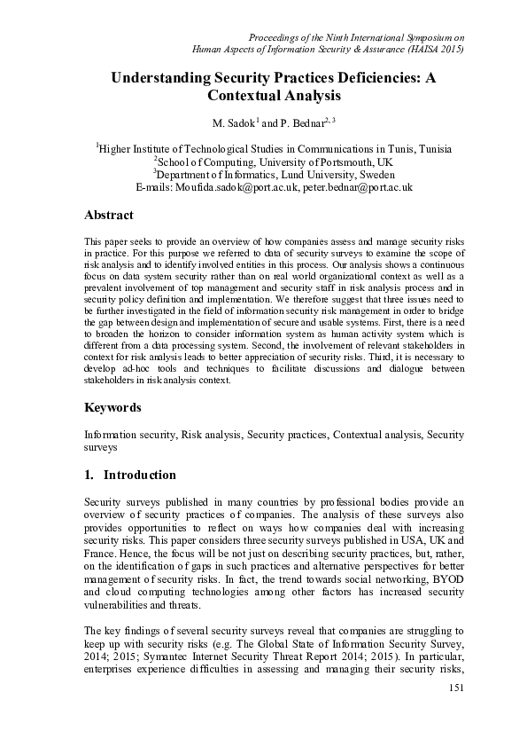 (PDF) Understanding Security Practices Deficiencies: A Contextual Analysis