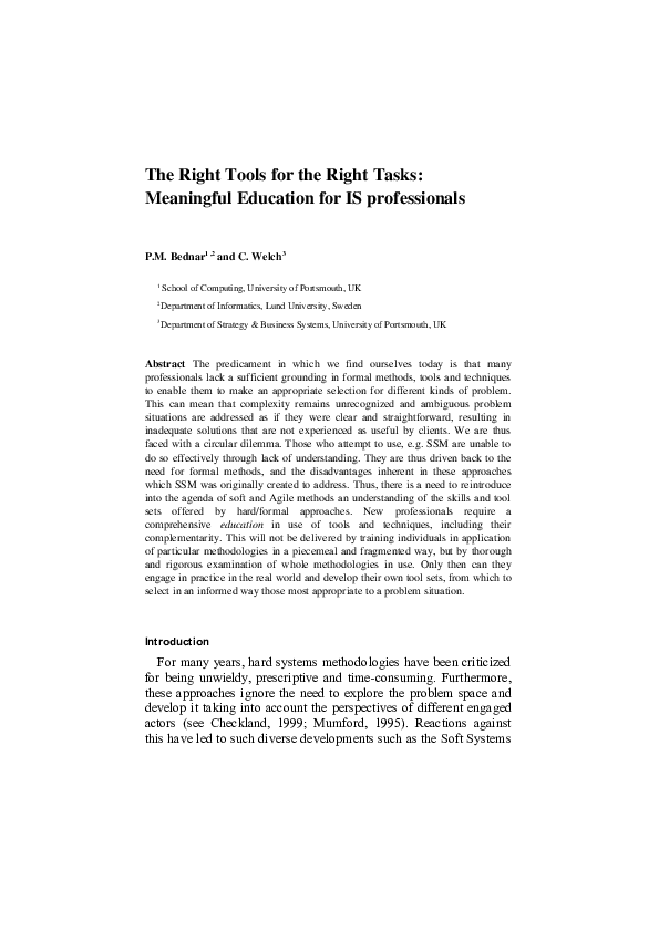 (DOC) The Right Tools for the Right Tasks: Meaningful Education for IS ...