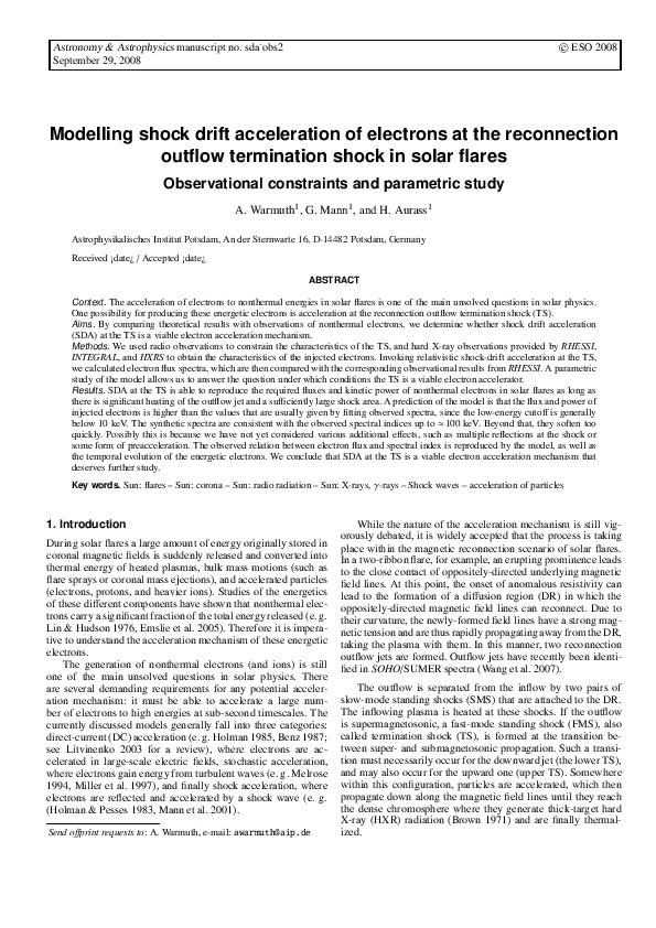 (PDF) Modelling shock drift acceleration of electrons at the ...
