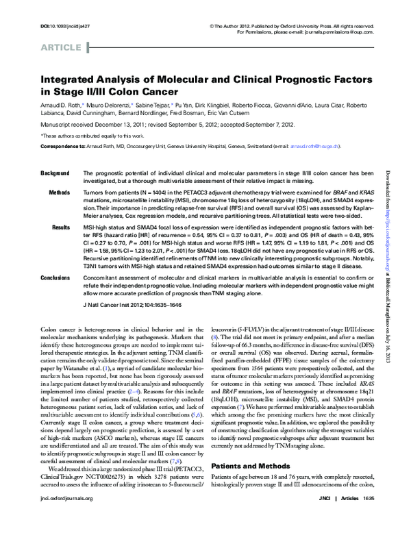(PDF) Integrated Analysis of Molecular and Clinical Prognostic Factors ...