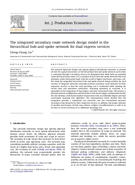 (PDF) The integrated secondary route network design model in the ...