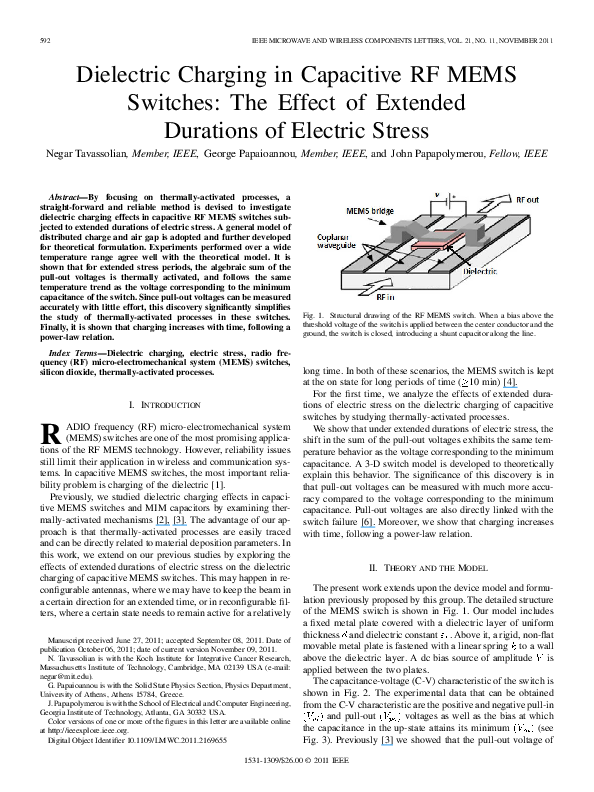 Pdf Dielectric Charging In Capacitive Rf Mems Switches The Effect Of Electric Stress