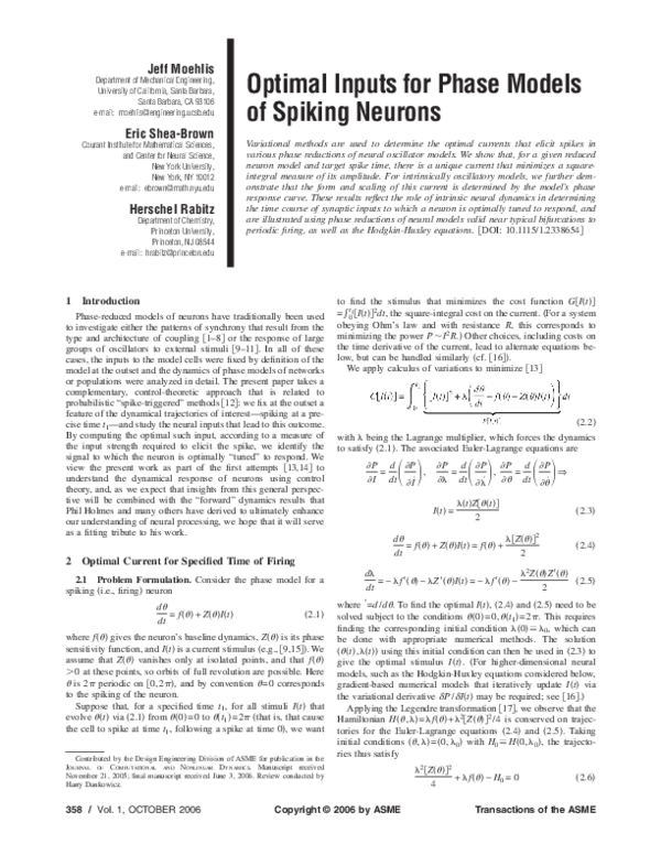(PDF) Optimal inputs for phase models of spiking neurons