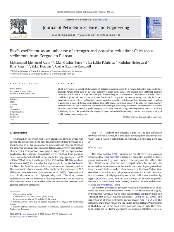 (PDF) Biot's coefficient as an indicator of strength and porosity ...