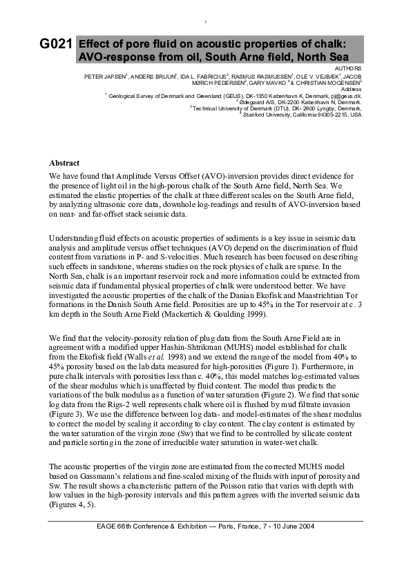 (PDF) Effect of fluid substitution on ultrasonic velocities in chalk ...