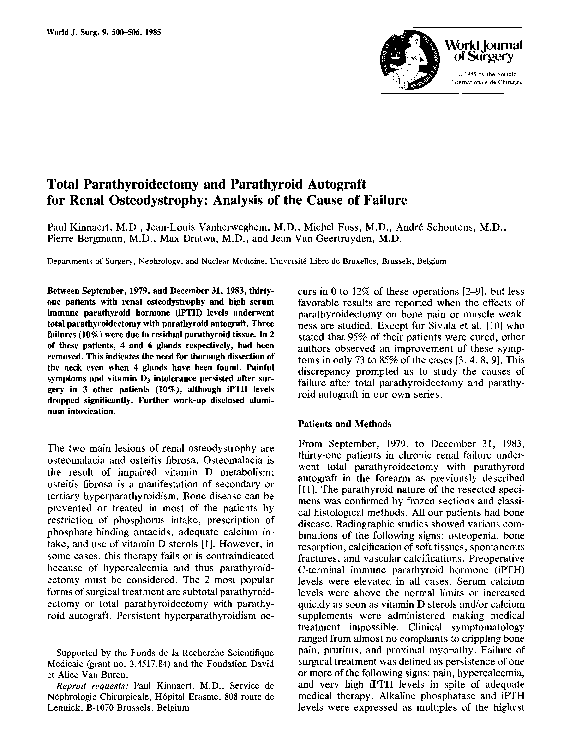 (PDF) Total parathyroidectomy and parathyroid autograft for renal ...