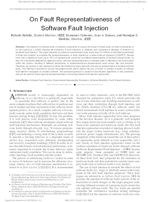 (PDF) On Fault Representativeness of Software Fault Injection