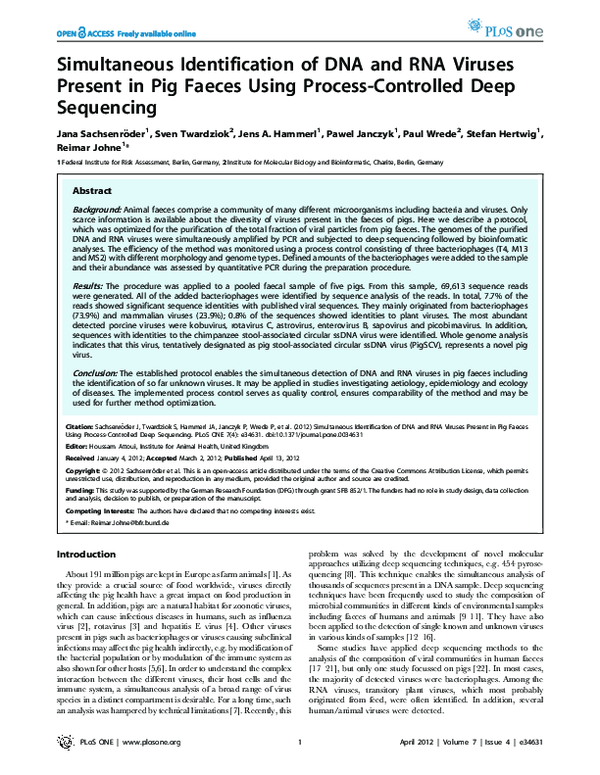 (PDF) Simultaneous Identification of DNA and RNA Viruses Present in Pig Faeces Using Process ...