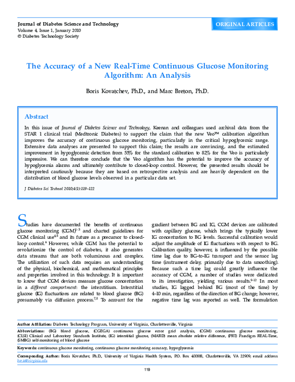 Pdf Accuracy Of A New Real Time Continuous Glucose Monitoring Algorithm