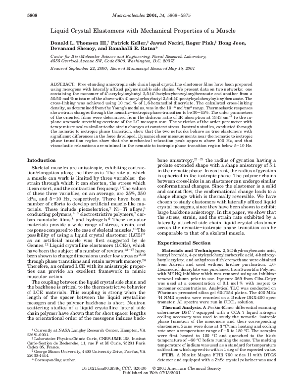 (PDF) Liquid Crystal Elastomers with Mechanical Properties of a Muscle