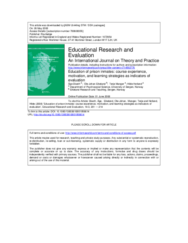 (PDF) Education of prison inmates: course experience, motivation, and ...