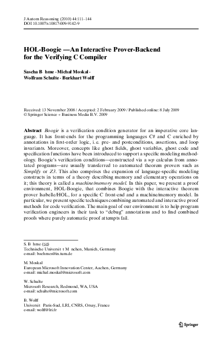 (PDF) HOL-Boogie—An Interactive Prover-Backend for the Verifying C Compiler | Burkhart Wolff ...