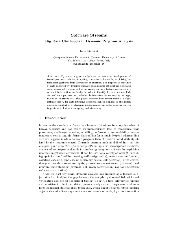 (PDF) Software streams: big data challenges in dynamic program analysis