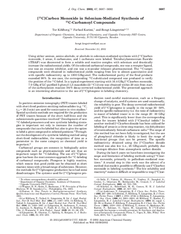(PDF) [ 11 C]Carbon Monoxide in Selenium-Mediated Synthesis of 11 C ...