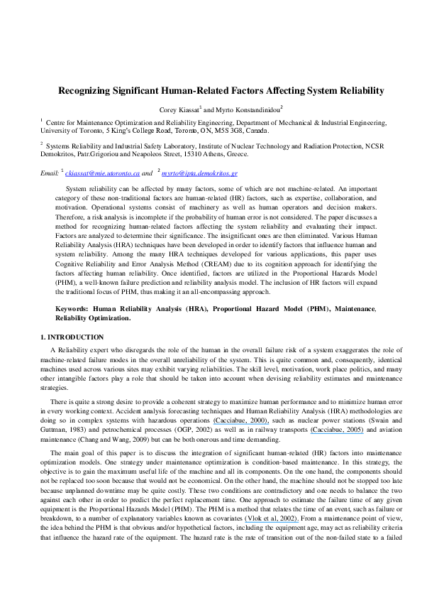 (PDF) Recognizing Significant Human-Related Factors Affecting System ...