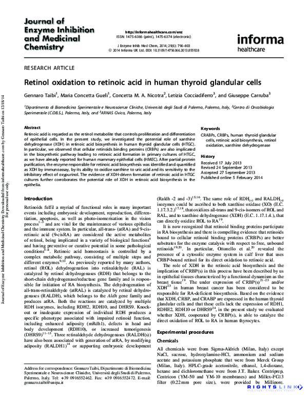 (PDF) Retinol oxidation to retinoic acid in human thyroid glandular cells