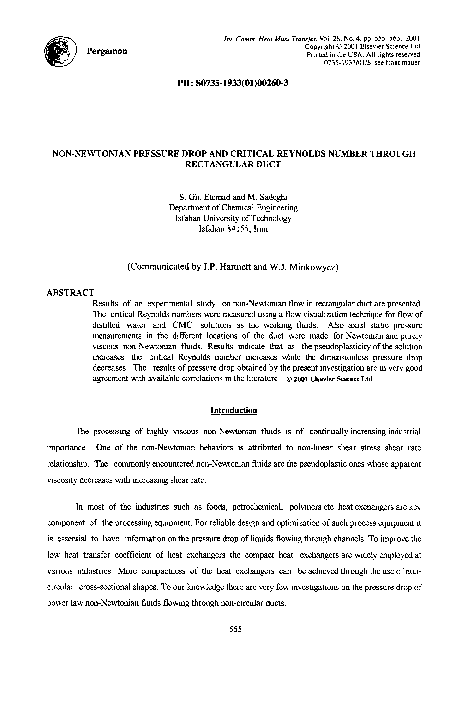 (PDF) Non-newtonian pressure drop and critical reynolds number through ...
