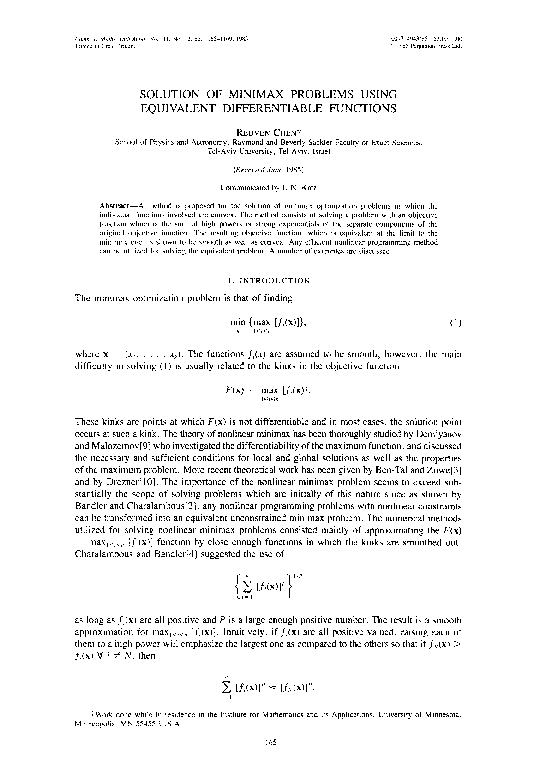 (PDF) Solution of minimax problems using equivalent differentiable functions