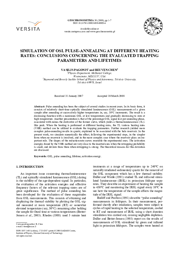 (PDF) Simulation of OSL Pulse-Annealing at Different Heating Rates ...