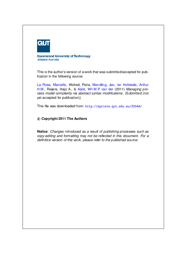 (PDF) Managing Process Model Complexity Via Abstract Syntax Modifications