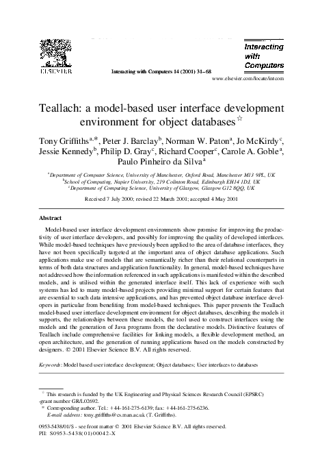 (PDF) Teallach: a model-based user interface development environment for object databases