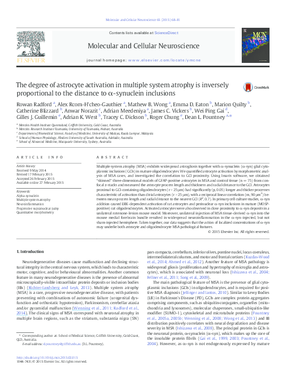 (PDF) The degree of astrocyte activation in multiple system atrophy is ...