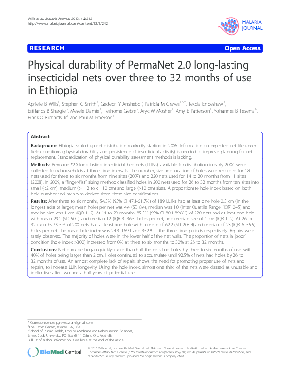 (PDF) Physical durability of PermaNet 2.0 long-lasting insecticidal ...