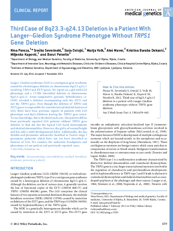 (PDF) Third case of 8q23.3-q24.13 deletion in a patient with Langer ...