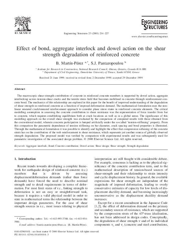 (PDF) Effect of bond, aggregate interlock and dowel action on the shear ...