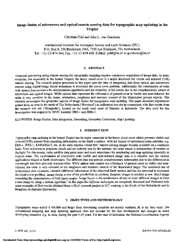 (PDF) Image fusion of microwave and optical remote sensing data for map updating in the Tropics
