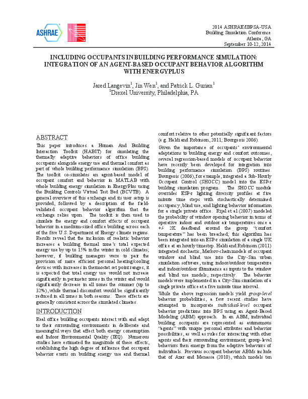Pdf Including Occupants In Building Performance Simulation