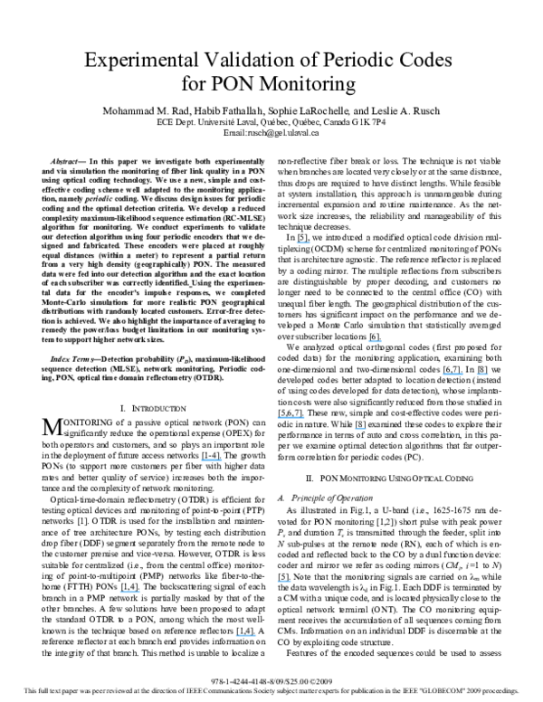 (PDF) Experimental Validation of Periodic Codes for PON Monitoring