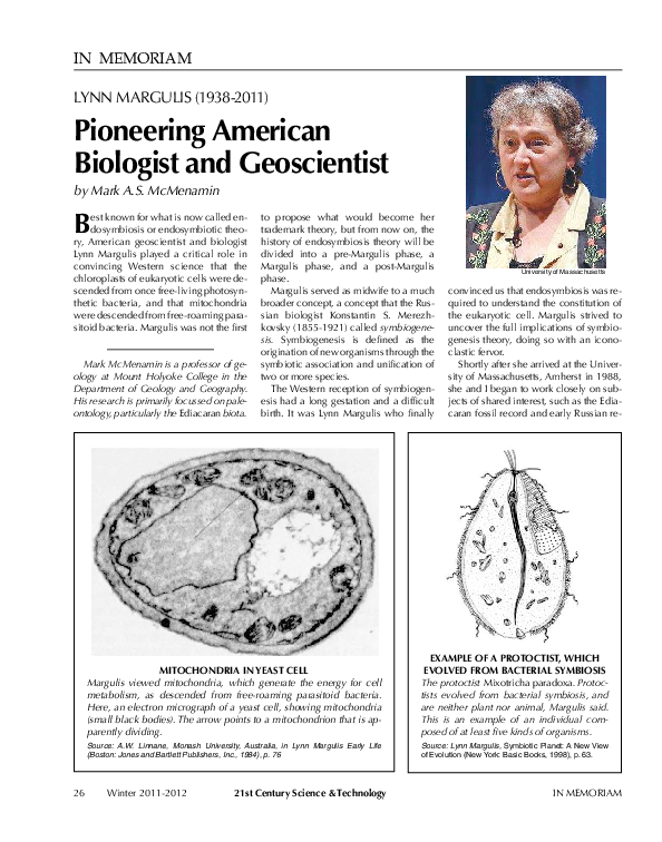 (PDF) Lynn Margulis (1938-2011)—Pioneering American biologist and ...