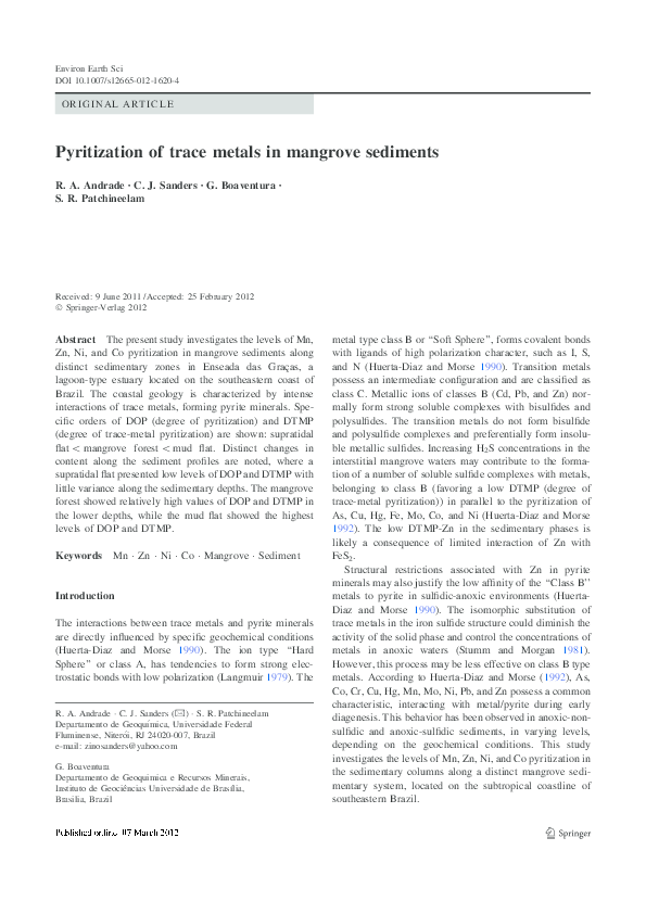 (PDF) Pyritization of trace metals in mangrove sediments