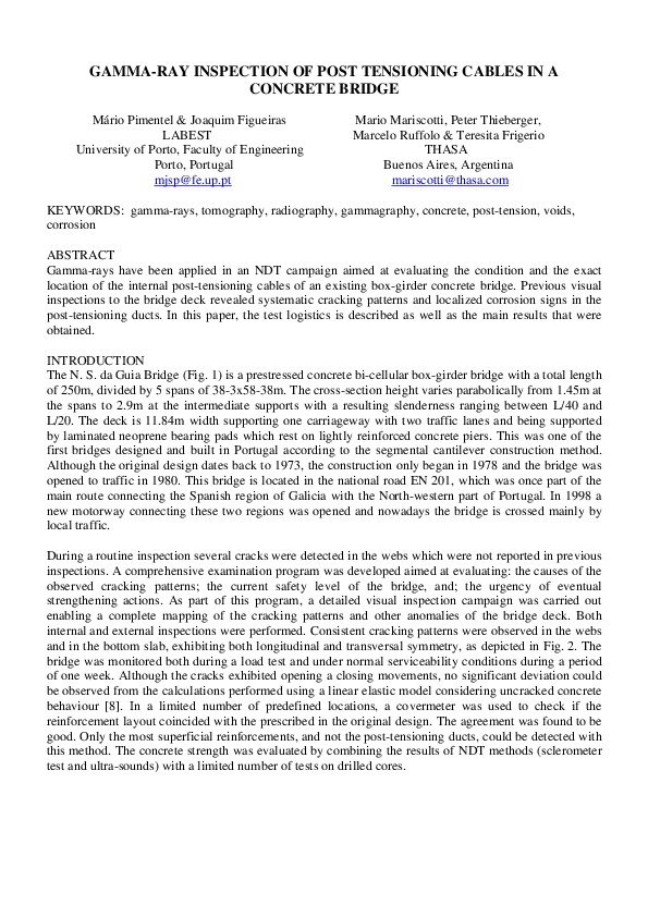 (PDF) GAMMA-RAY INSPECTION OF POST TENSIONING CABLES IN A CONCRETE BRIDGE