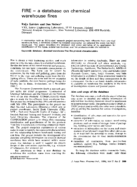 (PDF) FIRE — a database on chemical warehouse fires