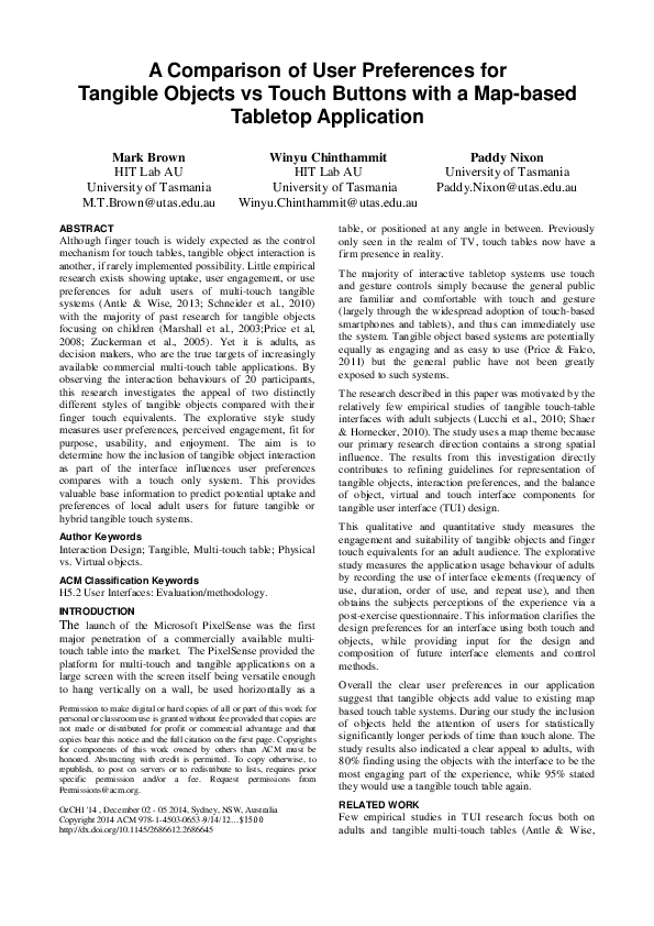 Pdf A Comparison Of User Preferences For Tangible Objects Vs Touch Buttons With A Map Based