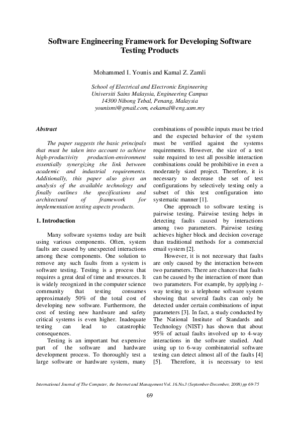 (PDF) Software Engineering Framework for Developing Software Testing ...