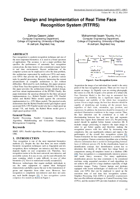 Pdf Design And Implementation Of Real Time Face Recognition System